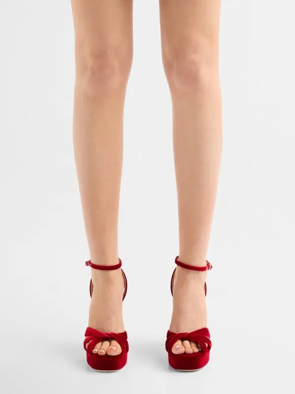 JIMMY CHOO Kove 120mm Velvet Platform Sandals - Ruby Red