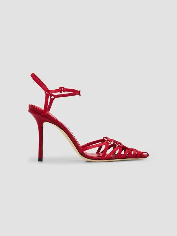 JIMMY CHOO Tiga 100mm Satin Ribbon Pumps - Ruby Red
