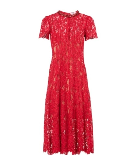 SELF-PORTRAIT Lace Sequined Midi Dress - Red