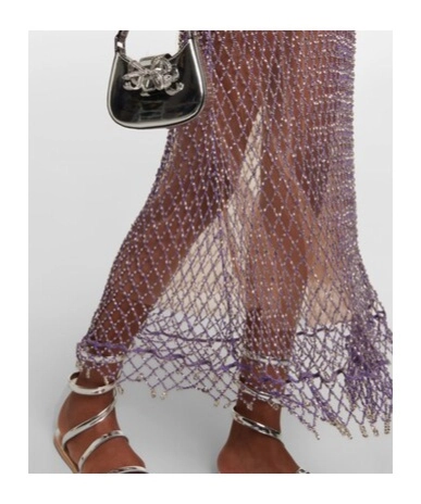 SELF-PORTRAIT Beaded Fishnet Midi Dress