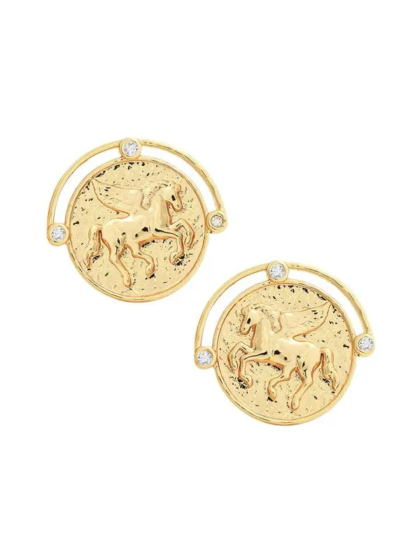 ANABEL ARAM Pegasus 18k--plated & Cubic Zirconia Coin Stud Earrings