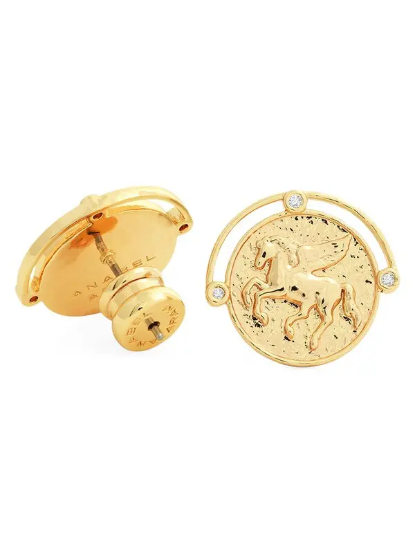 ANABEL ARAM Pegasus 18k--plated & Cubic Zirconia Coin Stud Earrings