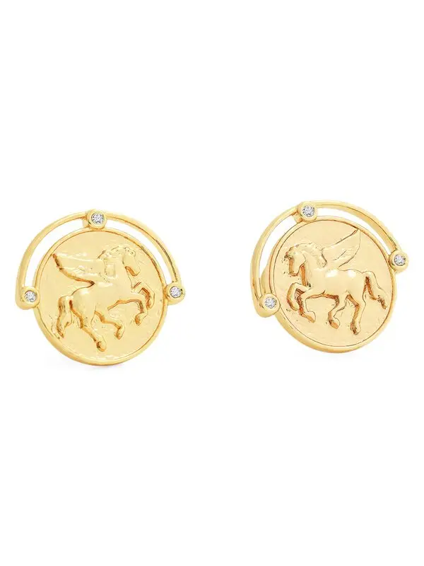 ANABEL ARAM Pegasus 18k--plated & Cubic Zirconia Coin Stud Earrings