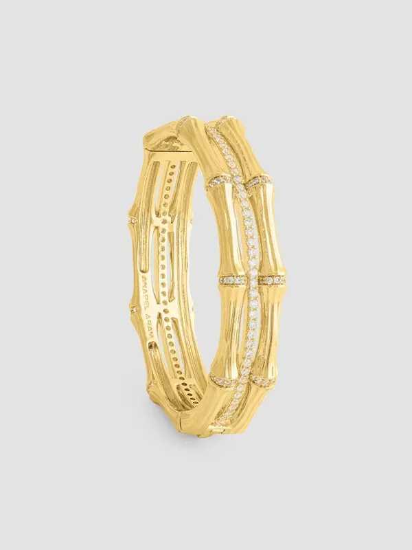 ANABEL ARAM Bamboo 18k--plated & Cubic Zirconia Hinged Bangle
