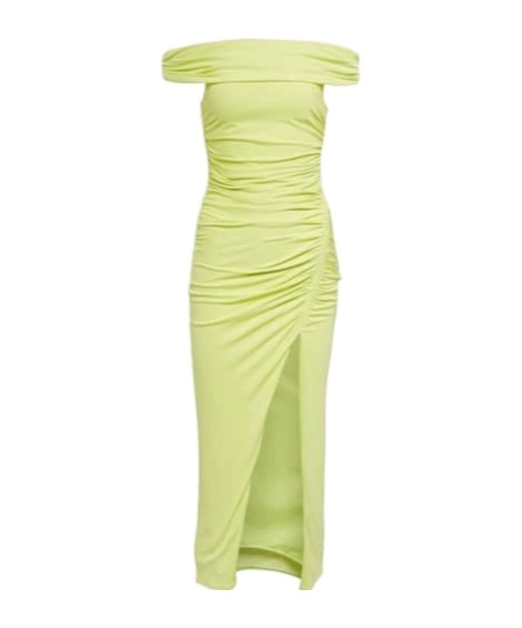 SELF-PORTRAIT Off-the-shoulder Ruched Midi Dress - Yellow