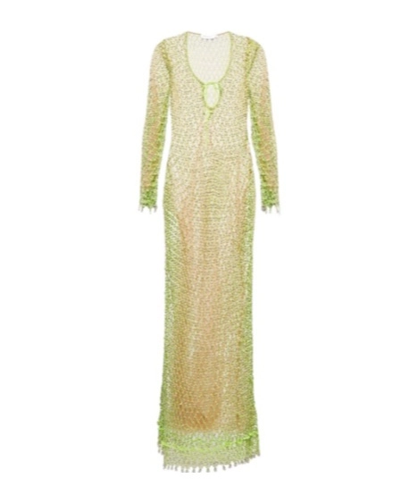 SELF-PORTRAIT Beaded Fishnet Maxi Dress - Nude