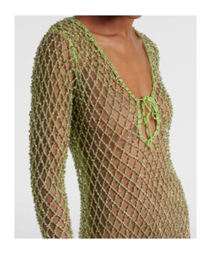 SELF-PORTRAIT Beaded Fishnet Maxi Dress