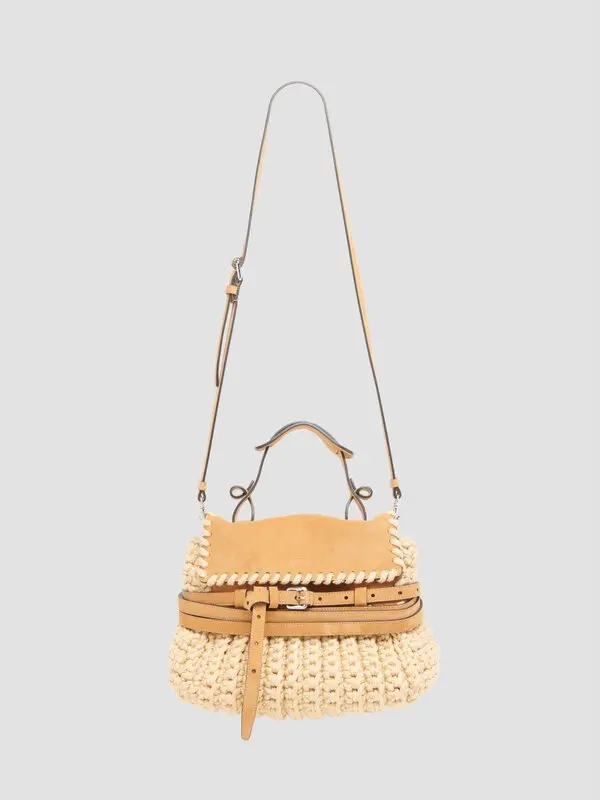 Moschino Tie Me Crochet & Suede Top Handle Bag