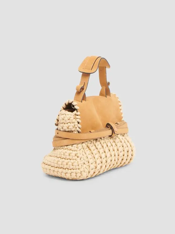 Moschino Tie Me Crochet & Suede Top Handle Bag