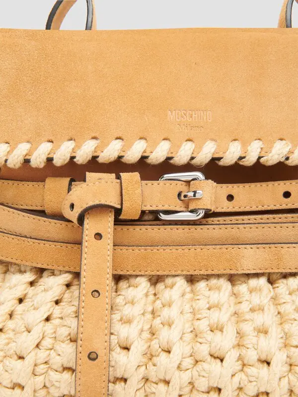 Moschino Tie Me Crochet & Suede Top Handle Bag
