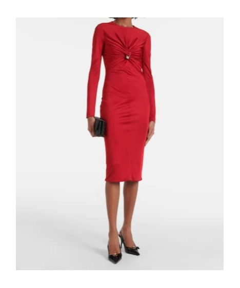Versace Safety Pin Gathered Jersey Midi Dress