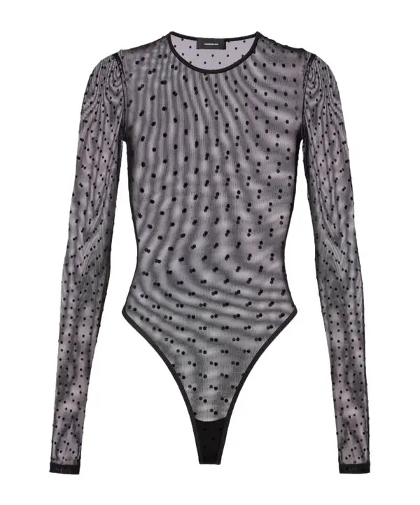 Wardrobe.NYC Polka Dot Sheer Mesh Bodysuit