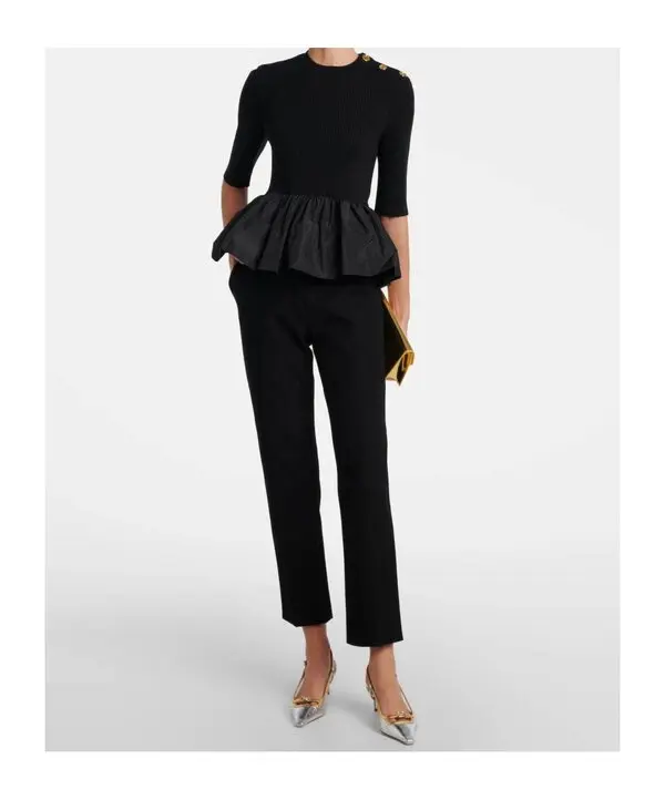 PATOU Ribbed-knit Ruffled Sweater