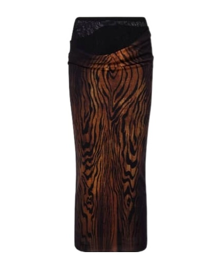JEAN PAUL GAULTIER Wood Trompe L'œil Tulle Midi Skirt - Black