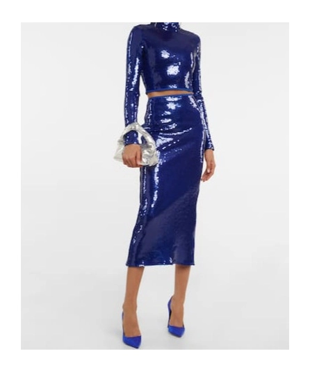 David Koma Sequined Mockneck Crop Top
