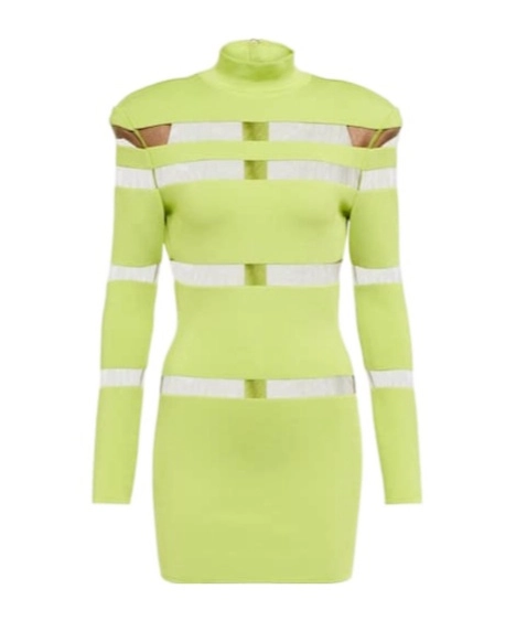 Balmain Turtleneck Mesh-paneled Minidress - Yellow