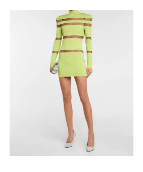 Balmain Turtleneck Mesh-paneled Minidress