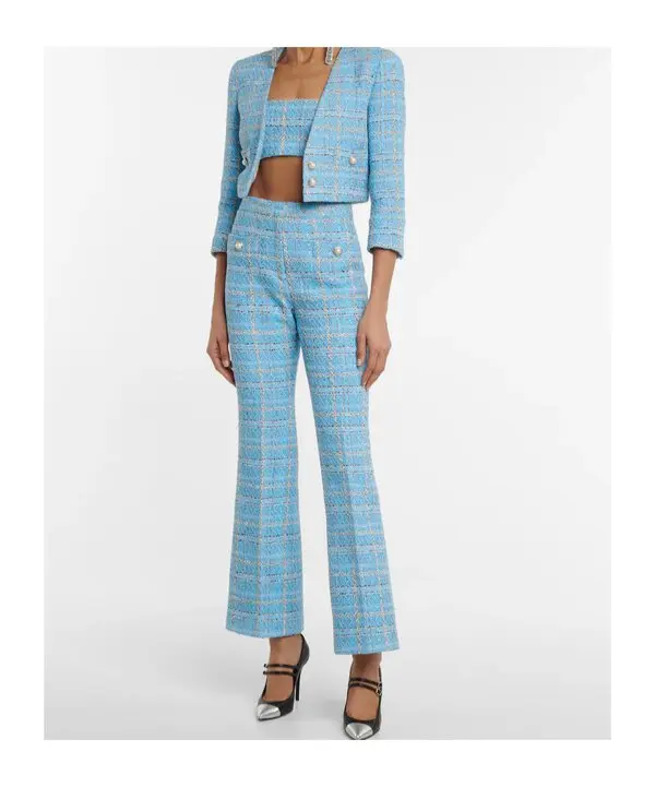 Alessandra Rich Embellished Checked Tweed Crop Top
