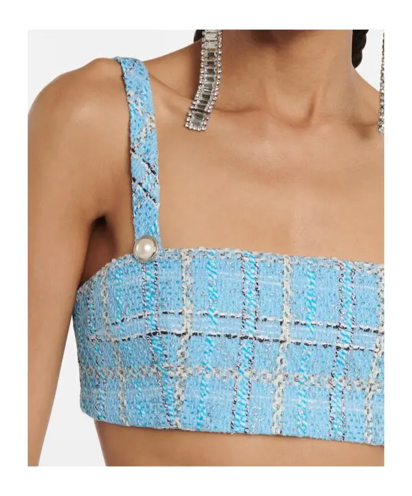 Alessandra Rich Embellished Checked Tweed Crop Top