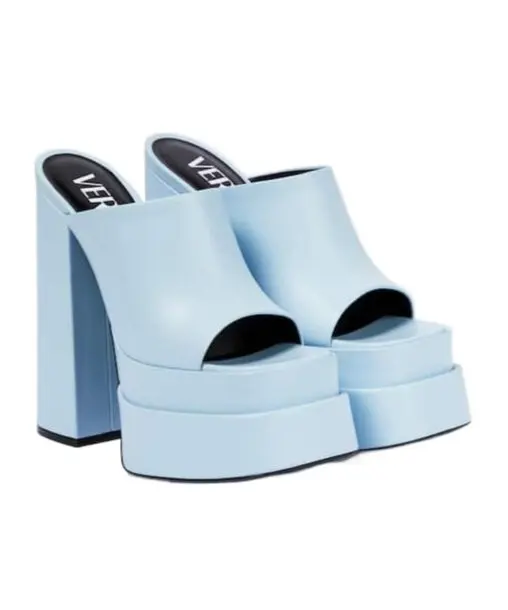 Versace Leather Platform Sandals - Blue
