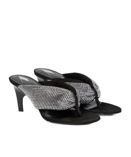 Attico Rem Satin Crystal-embellished Thong Sandals - Black