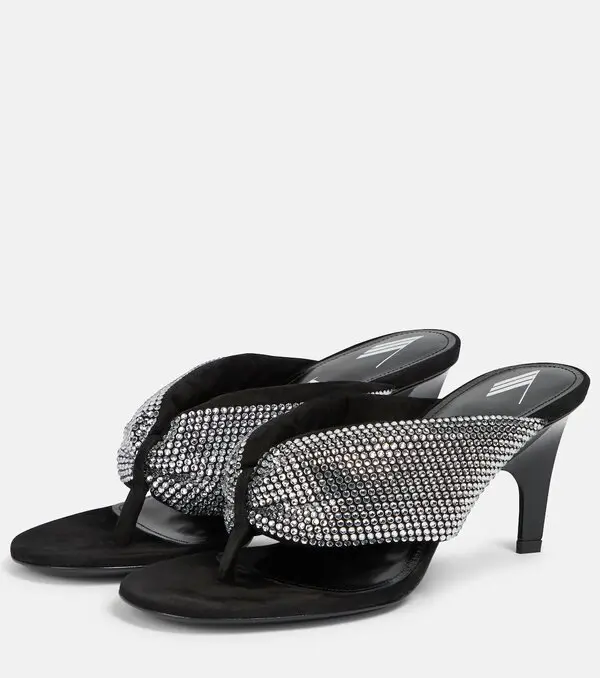 Attico Rem Satin Crystal-embellished Thong Sandals