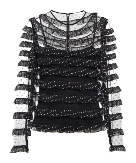 Red Valentino Point D'esprit Tulle And Georgette Blouse - Black