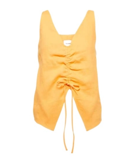 Nanushka Ruched Linen Top - Yellow