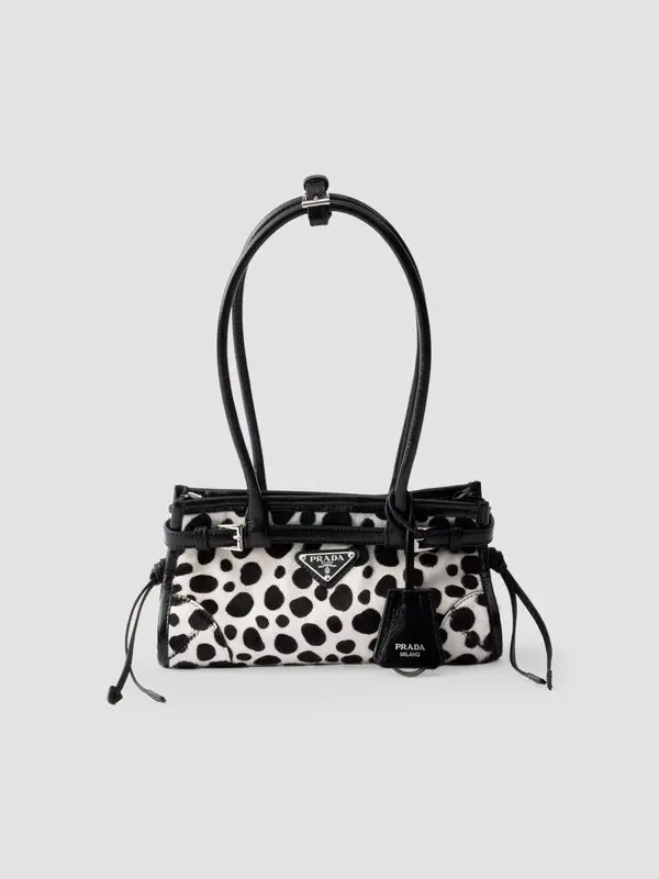 Prada Bonnie Small Printed Calf Hair And Leather Top Handle Bag - White