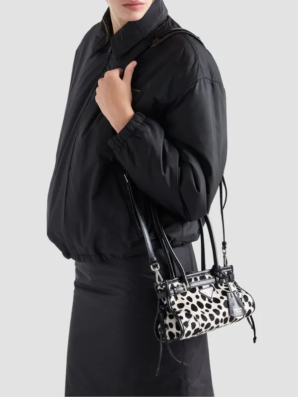 Prada Bonnie Small Printed Calf Hair And Leather Top Handle Bag - White