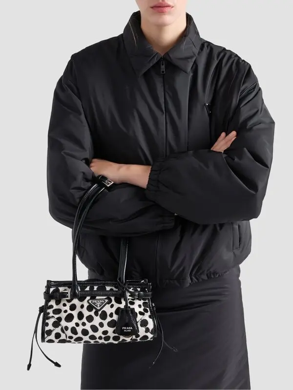 Prada Bonnie Small Printed Calf Hair And Leather Top Handle Bag - White
