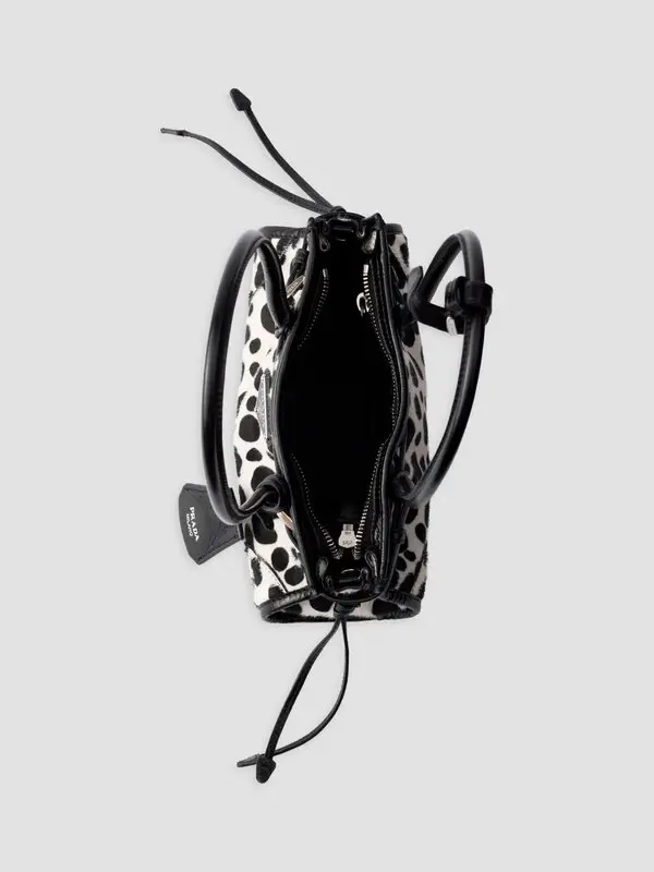 Prada Bonnie Small Printed Calf Hair And Leather Top Handle Bag - White