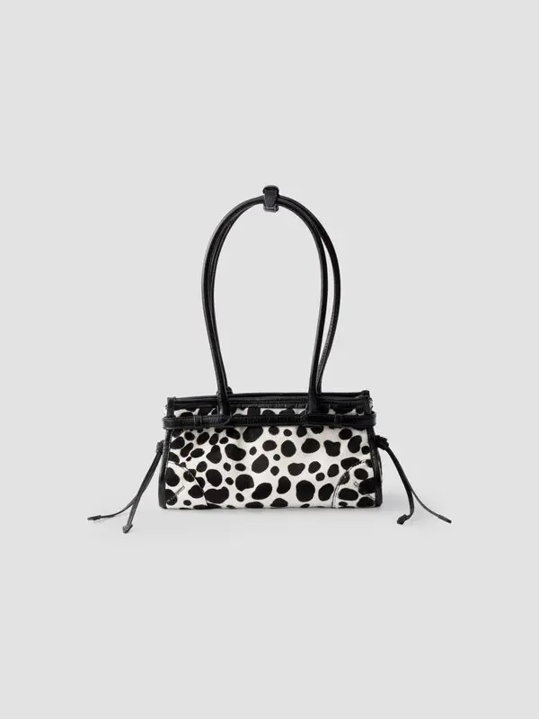 Prada Bonnie Small Printed Calf Hair And Leather Top Handle Bag - White