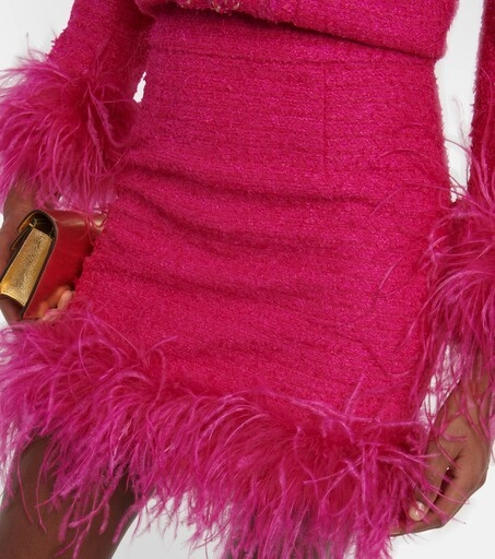 Rebecca Vallance Feather-trimmed Tweed Miniskirt