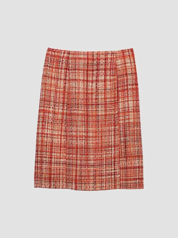 Prada Tweed Midi Skirt - Red