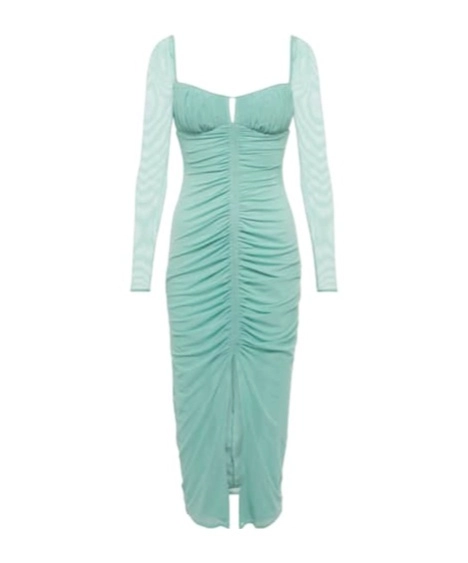 SELF-PORTRAIT Ruched Midi Dress - Green