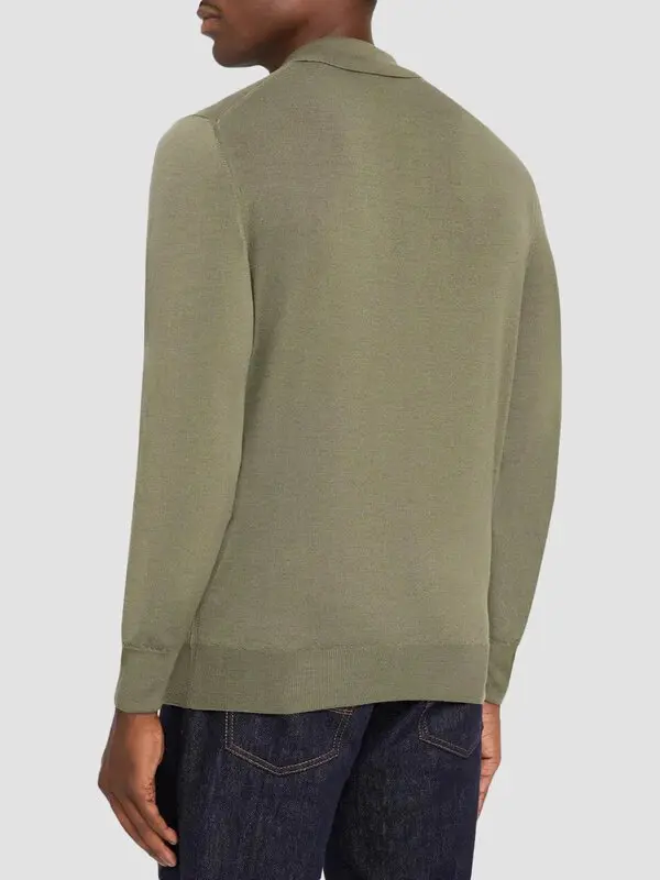 Canali Merino Wool Long-sleeve Polo Shirt