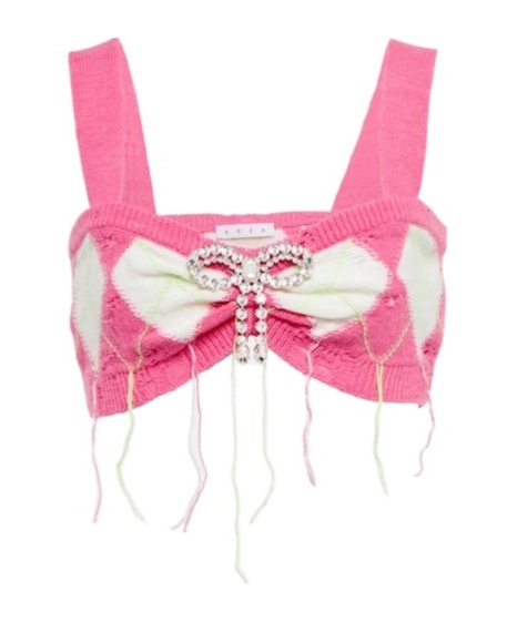 AREA Embellished Argyle Crop Top