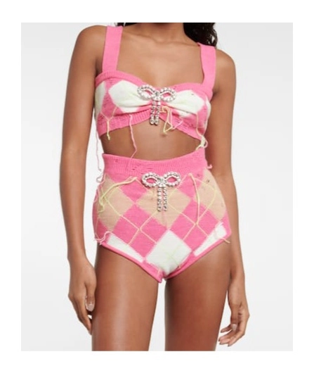 AREA Embellished Argyle Crop Top