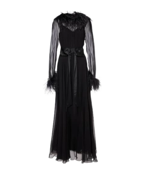Dolce & Gabbana Feather-trimmed Silk Chiffon Gown - Black