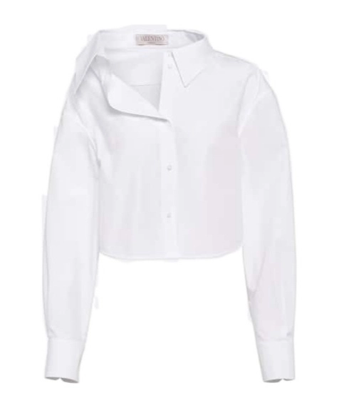 Valentino Garavani Asymmetric Cropped Cotton Shirt - White
