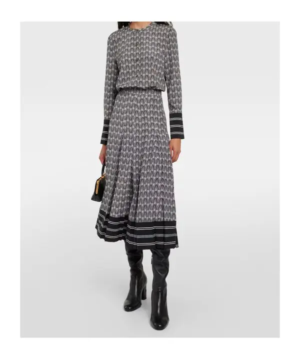 Veronica Beard Norris Logo Silk-blend Midi Skirt