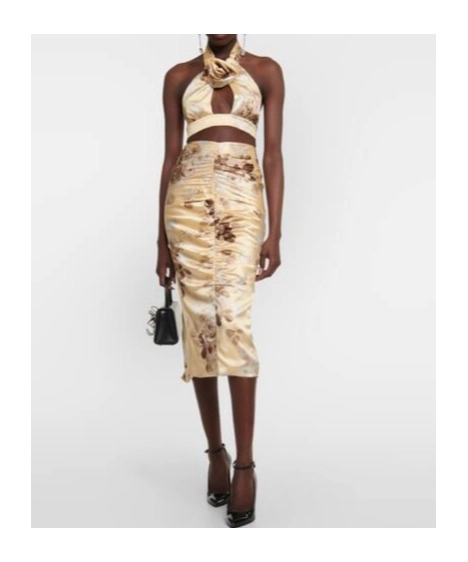 Alessandra Rich Floral Silk Satin Crop Top