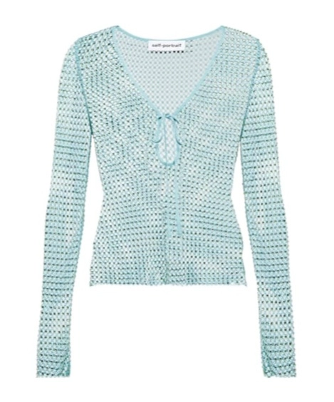 SELF-PORTRAIT Crystal-embellished Mesh Top