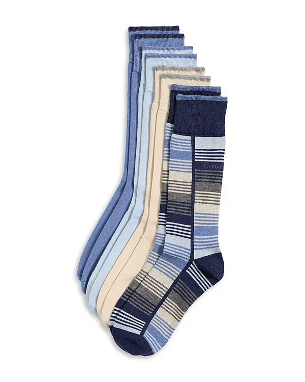 Calvin Klein Dress Crew Socks, Pack Of 4 - Blue Multi