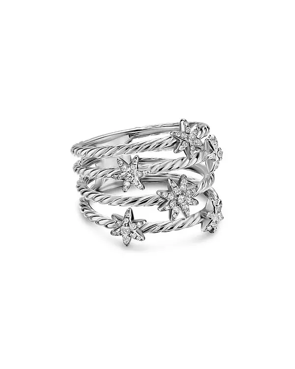 David Yurman Petite Starburst Multi Row Ring In Sterling With Diamonds, 19.4mm - Silver