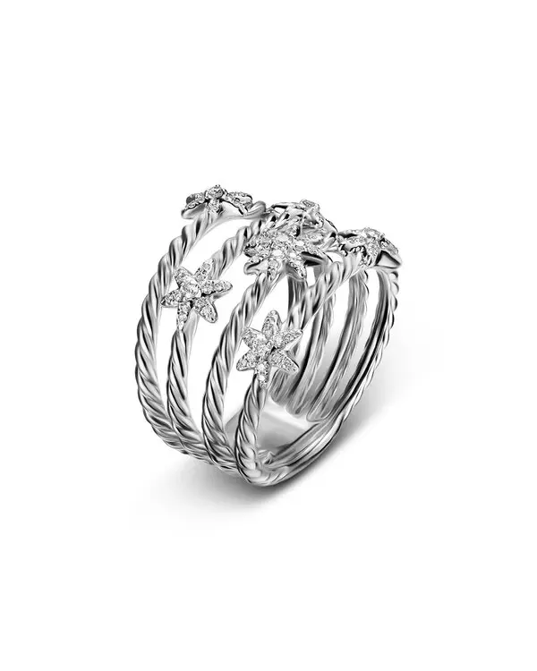 David Yurman Petite Starburst Multi Row Ring In Sterling With Diamonds, 19.4mm