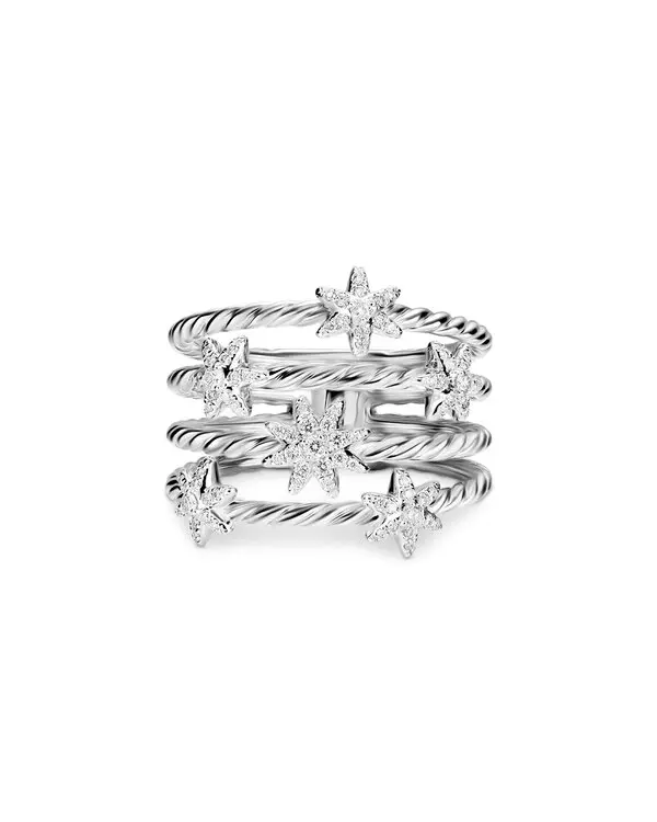 David Yurman Petite Starburst Multi Row Ring In Sterling With Diamonds, 19.4mm