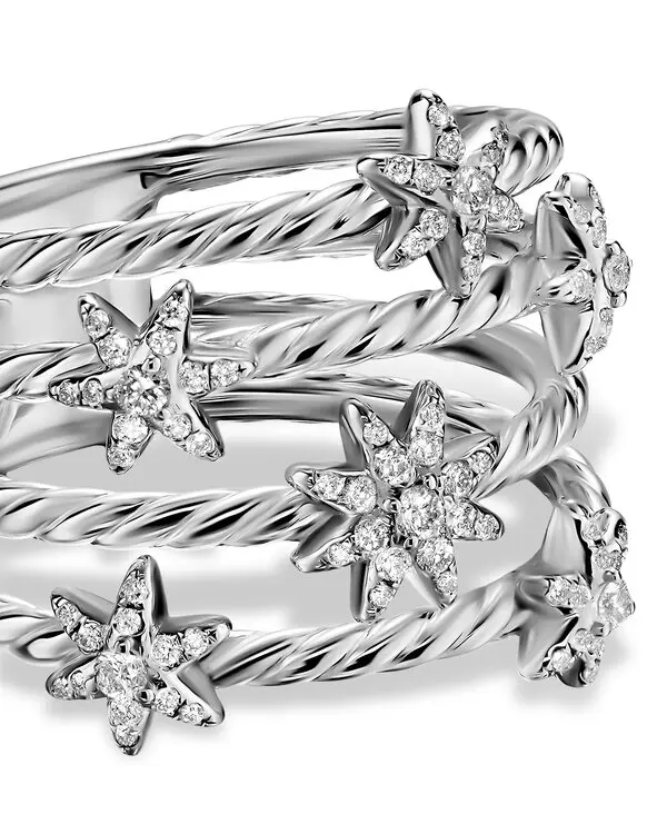 David Yurman Petite Starburst Multi Row Ring In Sterling With Diamonds, 19.4mm
