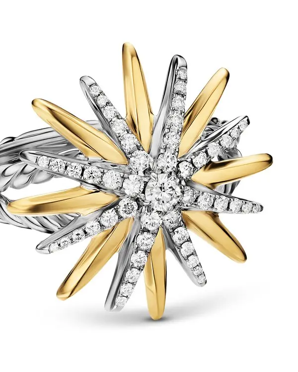 David Yurman Starburst Ring In Sterling Silver With 18k Yellow Gold And Diamonds, 20.7mm